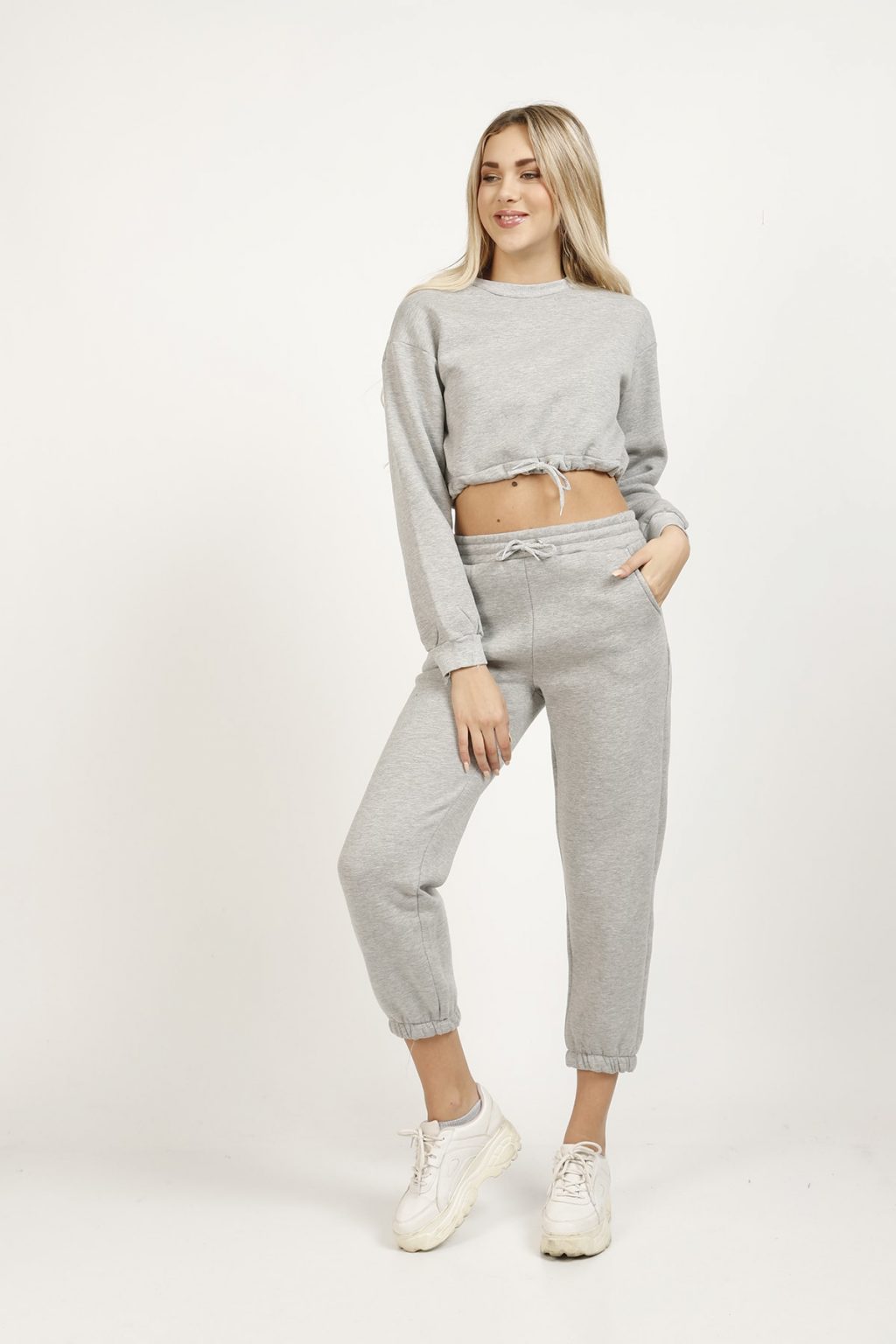 Women's Gray Crop Top Track Suit - 3ELL Company